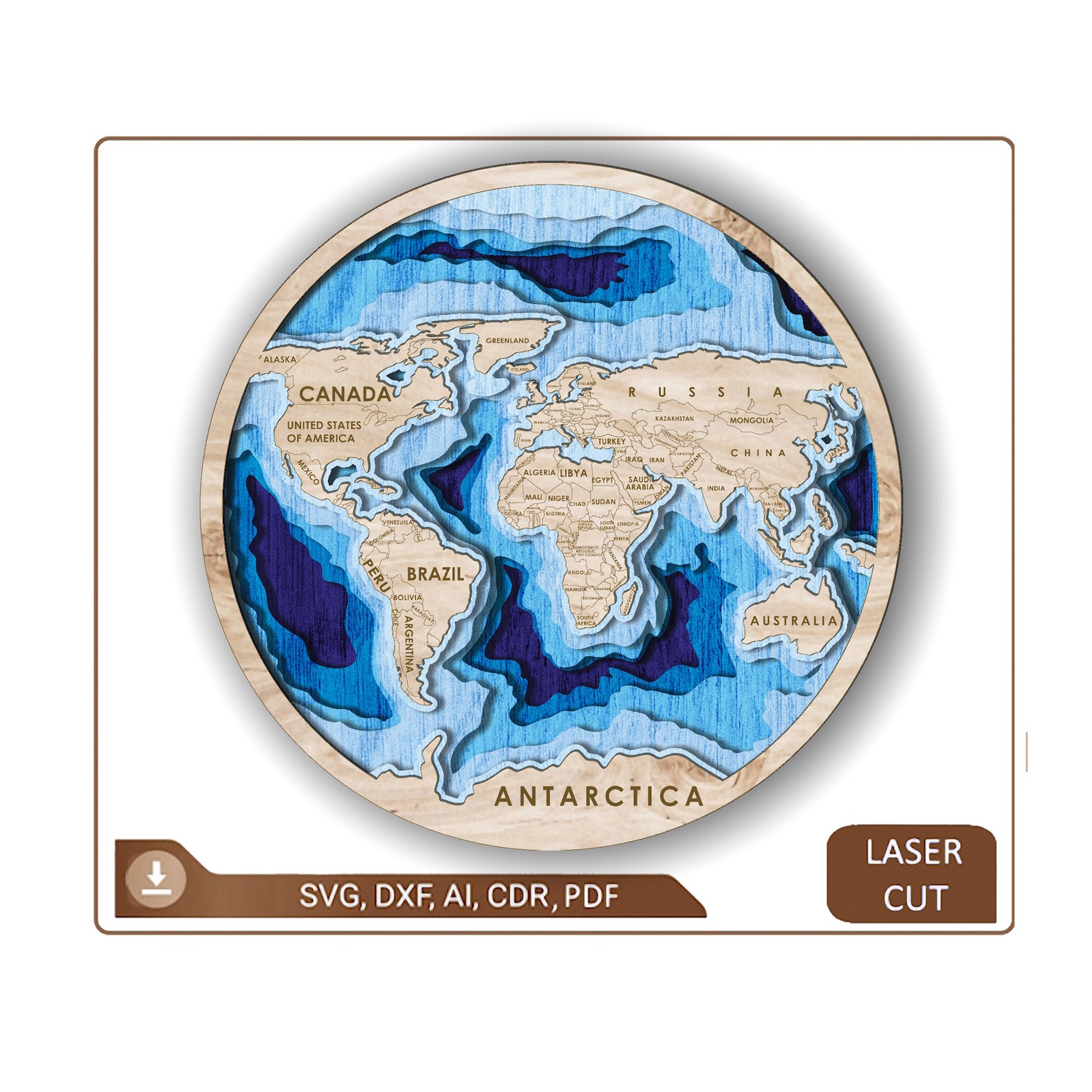 6 Layer Laser Cut 3D Map of the World Multi layer - Etsy