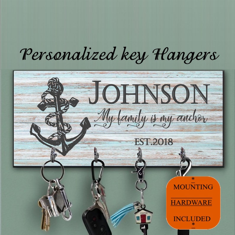 Key Holder for Wall Family anchor Sign Personalized Key | Etsy