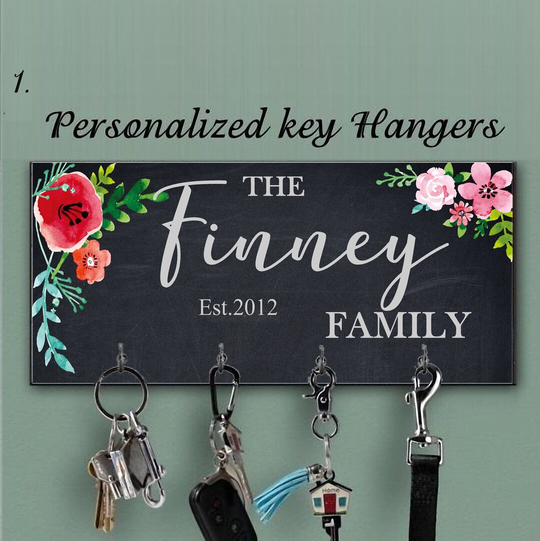Personalized Key Holder, Floral Key Holder, Entryway Organizer,gray ...