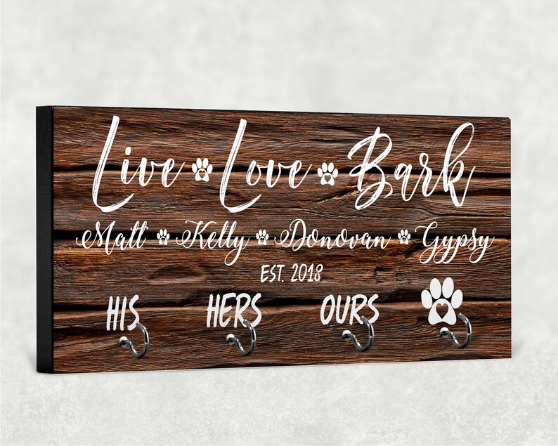 Personalized Family Dog Lovers Key Holder for Wall Custom Wood Key ...