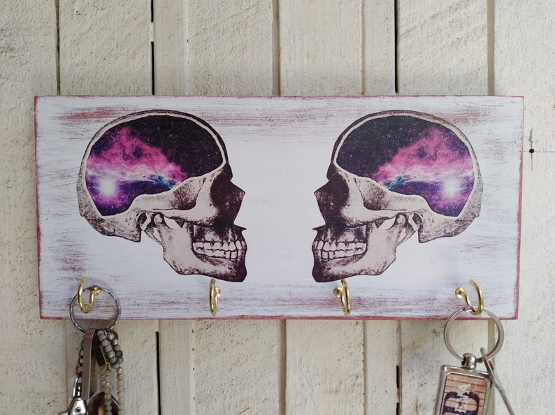 Skull Key Holder for Wall Decorativ Wood Key Hanger Sugar - Etsy