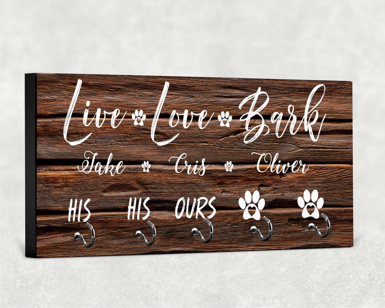 Personalized Family Dog Lovers Key Holder for Wall Custom Wood Key ...