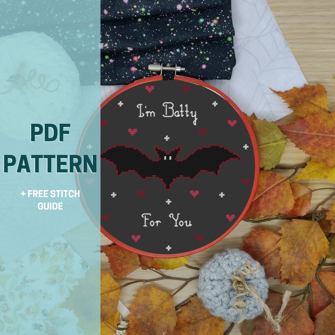 Bat Cross Stitch Pattern Batty for You Spooky Cross Stitch Valentine's ...
