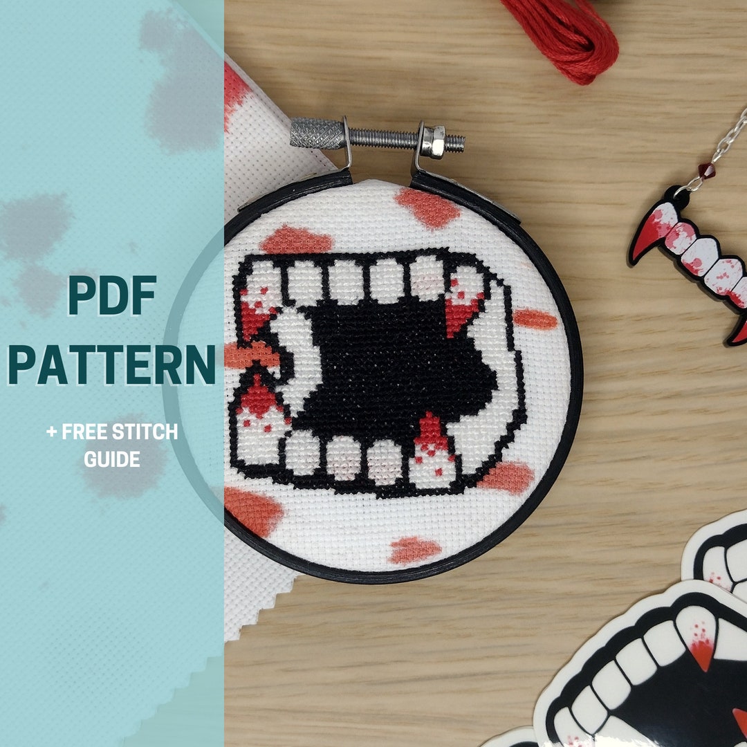 Vampire Fangs Cross Stitch Pattern Spooky Cross Stitch Gothic Halloween ...