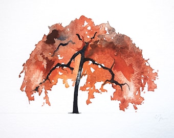 Watercolour Tree in Summer Original Painting Water Color Summertime ...