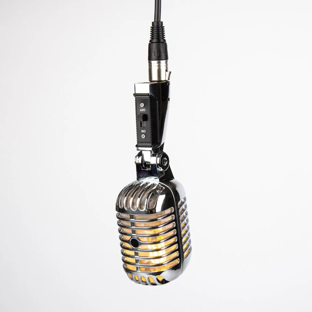 Hanging Retro Microphone Lamp - Silver / Vintage / Shure / Boxing / Man ...