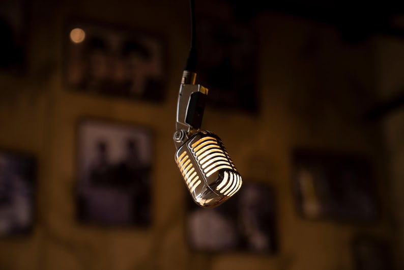 Hanging Retro Microphone Lamp - Silver / Vintage / Shure / Boxing / Man ...