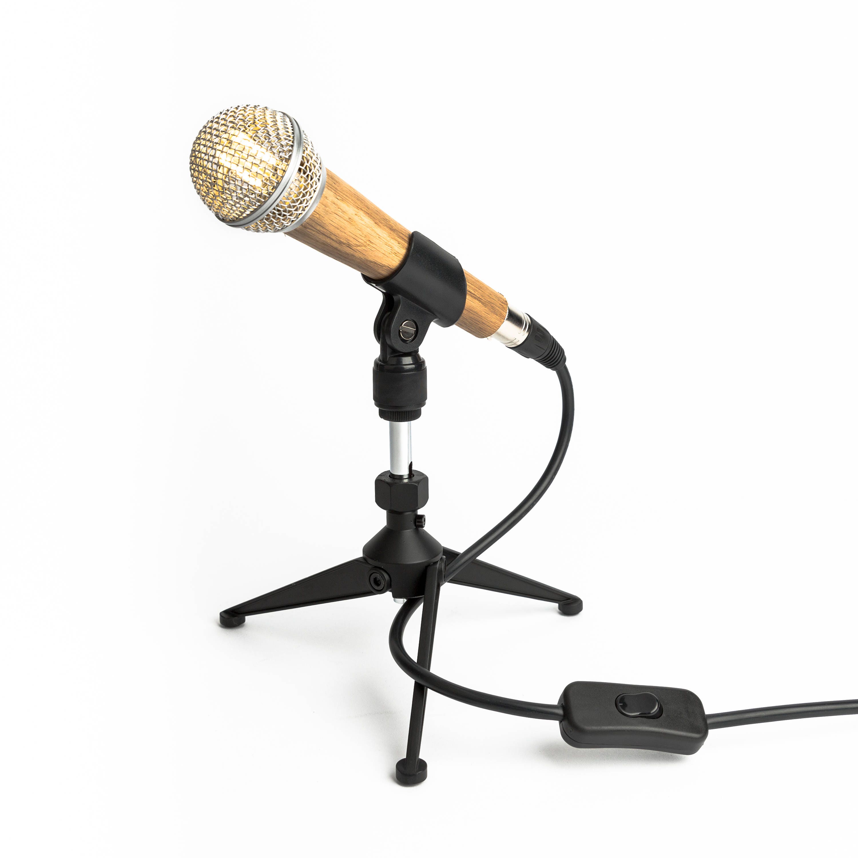 Wooden Microphone Desk Lamp Silver / Rustic Lamp / Music / Oak / Tripod ...