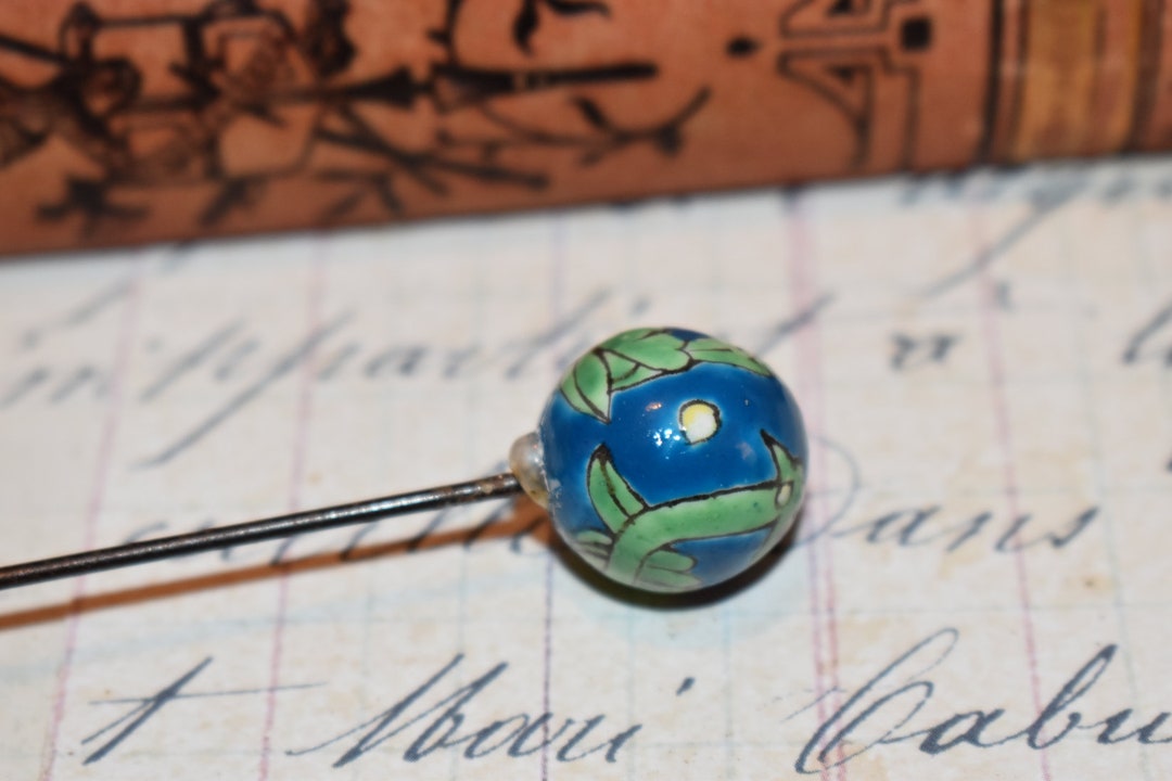 Antique Hat Pin - Stunning Long Victorian Metal Hat Pin Set With Hand ...