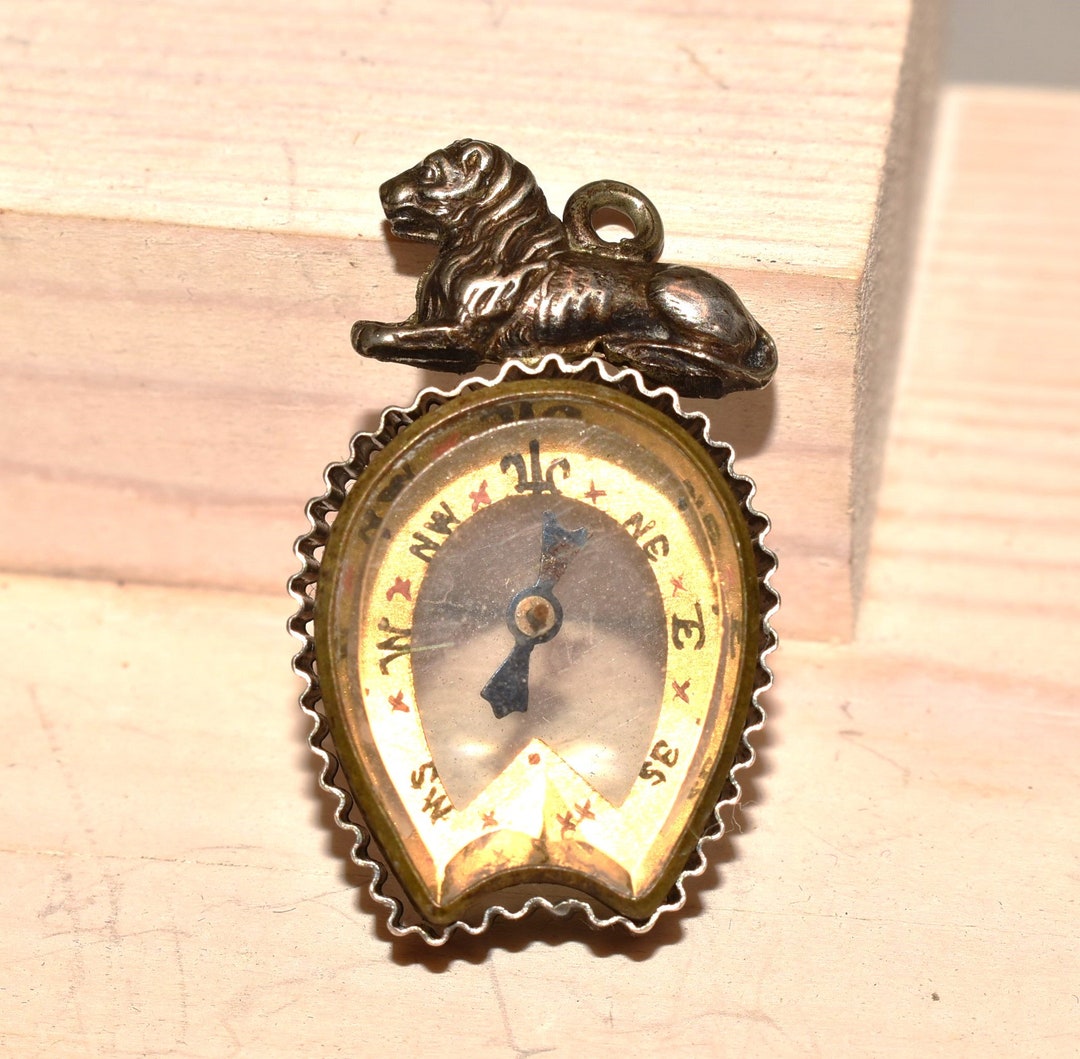 Silver Compass Fob - Stunning Lion Topped Silver Cased Double Sided - Etsy