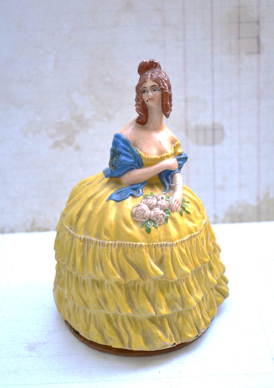 Art Deco Lady Trinket Box Gorgeous Antique Crinoline Lady in Yellow ...