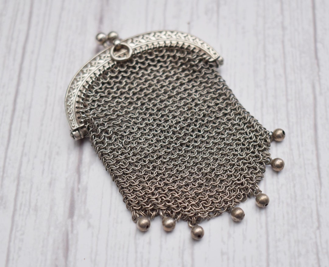 Silver Chain Coin Purse - Beautiful Double Compartment Antique ...