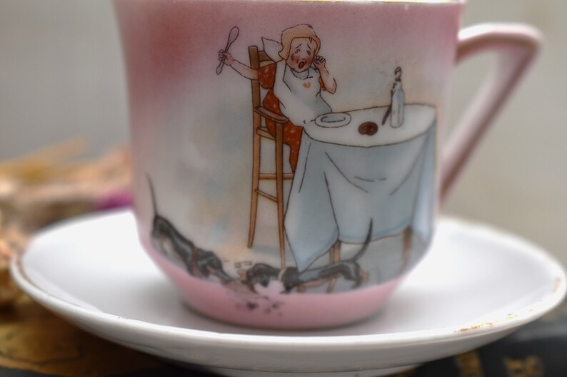Victorian Nursery Cup and Saucer: Child With Dachshunds, Antique Tea ...