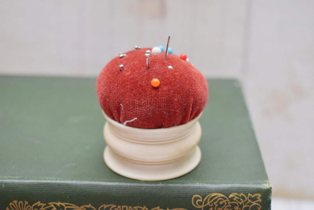 Victorian Pin Cushion: Carved Bovine Bone, Red Velvet - Etsy