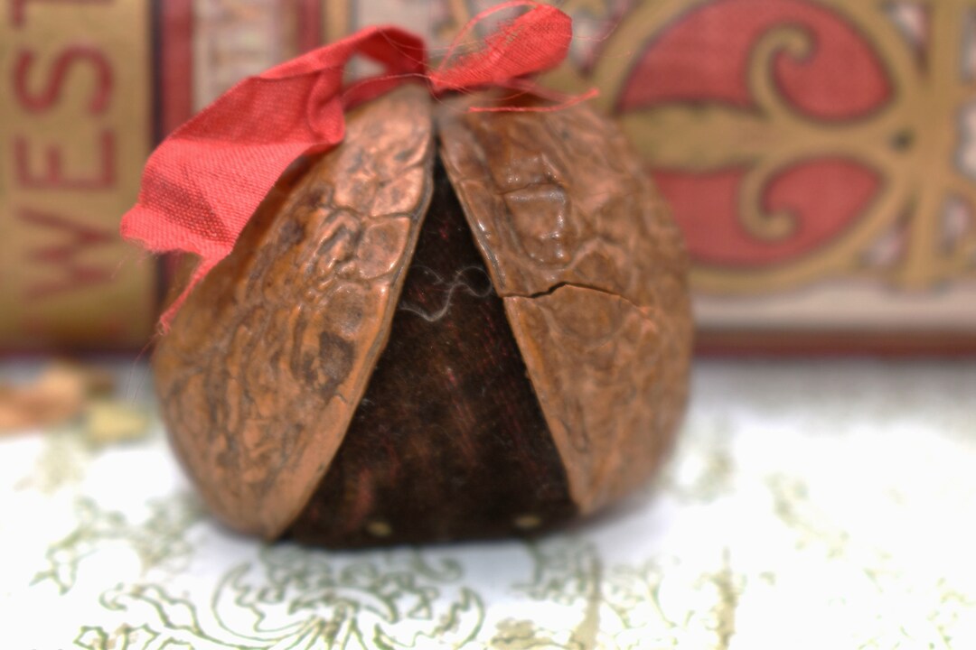 Victorian Walnut Pin Cushion - Gorgeous Rare Antique With Ribbon and ...