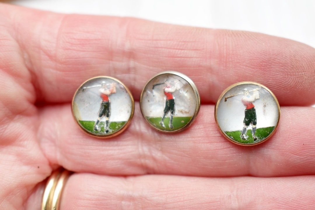 Antique Essex Crystal Golfing Buttons: Gold Filled & Sterling Set of ...