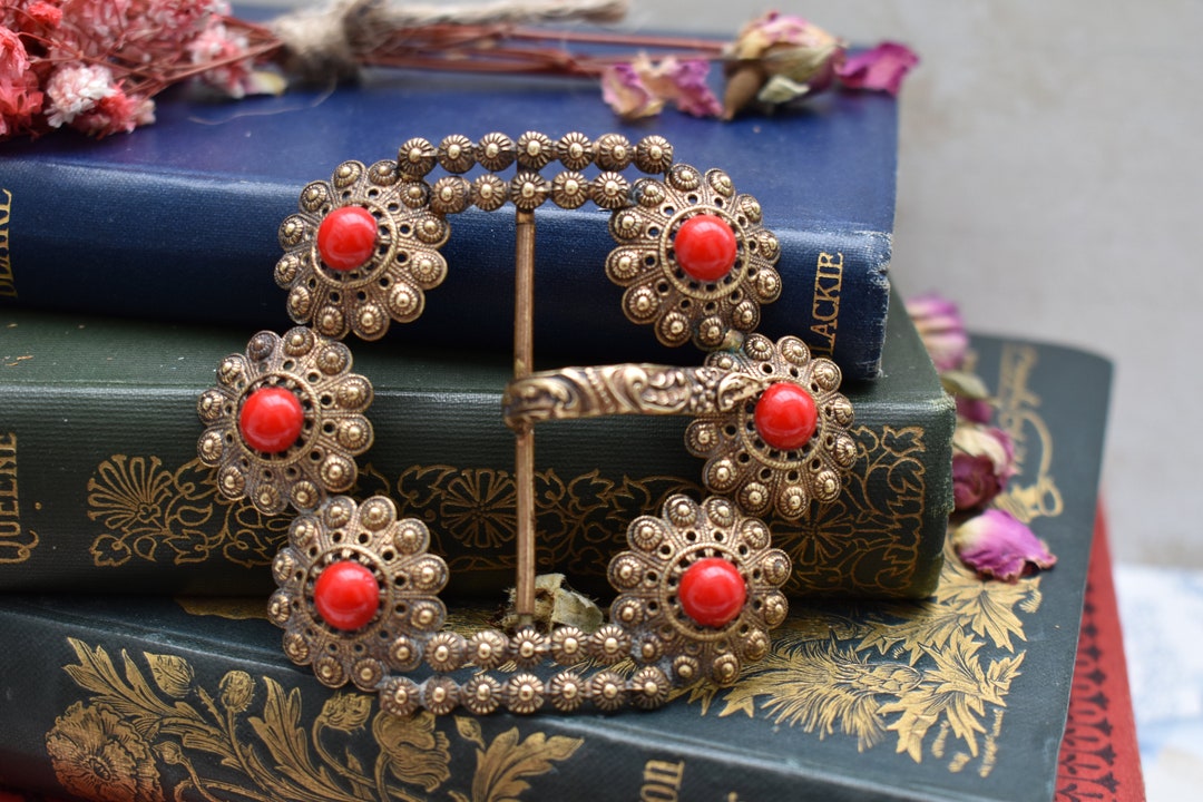 Pinchbeck Buckle - Gorgeous Large Antique Victorian Coral Glass - Etsy