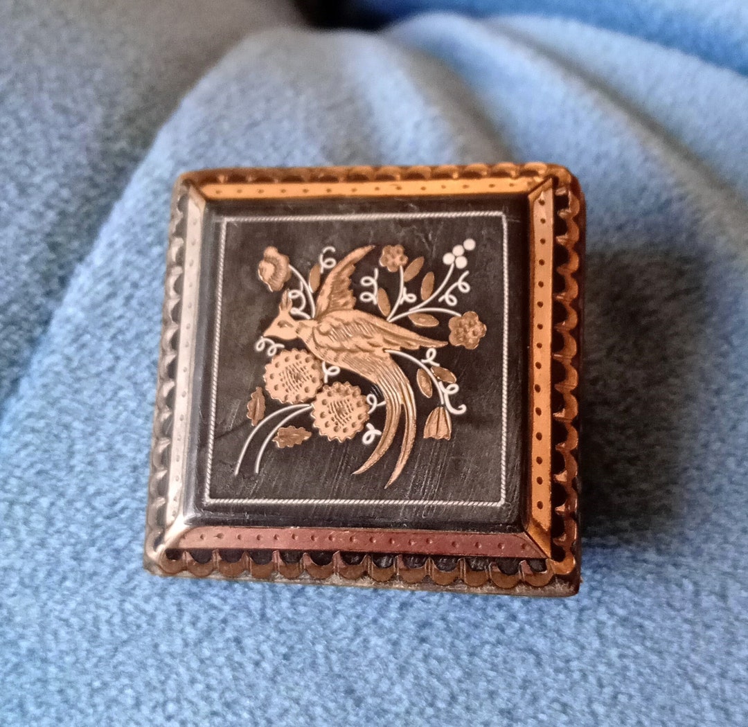 Georgian Pique Brooch - Gorgeous Gold Inlay Bird of Paradis Antique ...