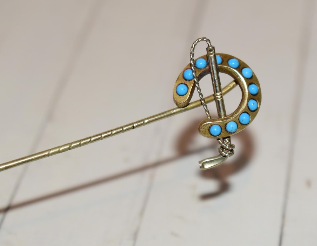 Antique Turquoise Horseshoe Cravat Pin - Gorgeous Victorian Riding Crop ...