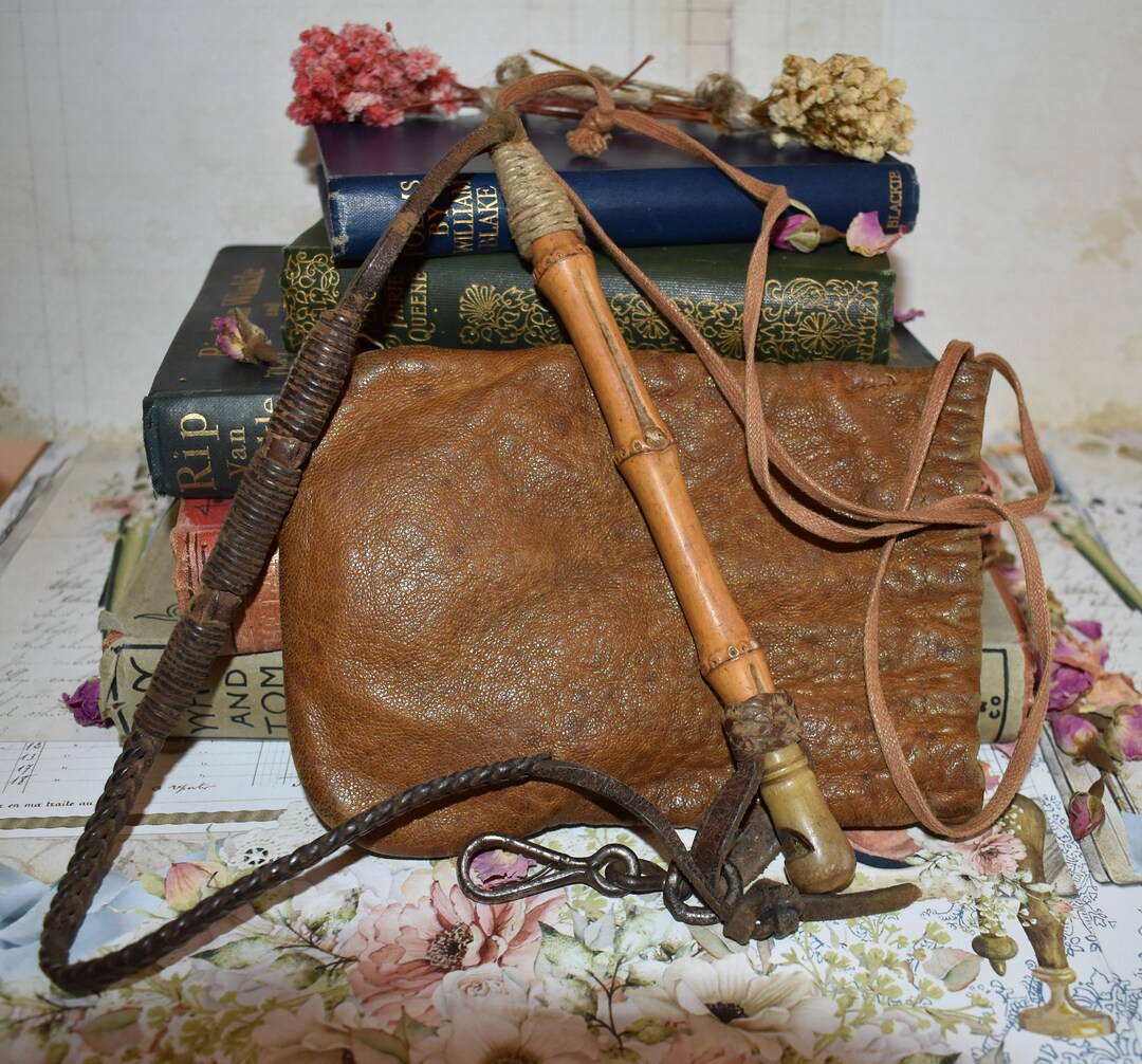 Antique Whip, Whistle and Pouch Amazing Rare Collectable Bamboo and ...