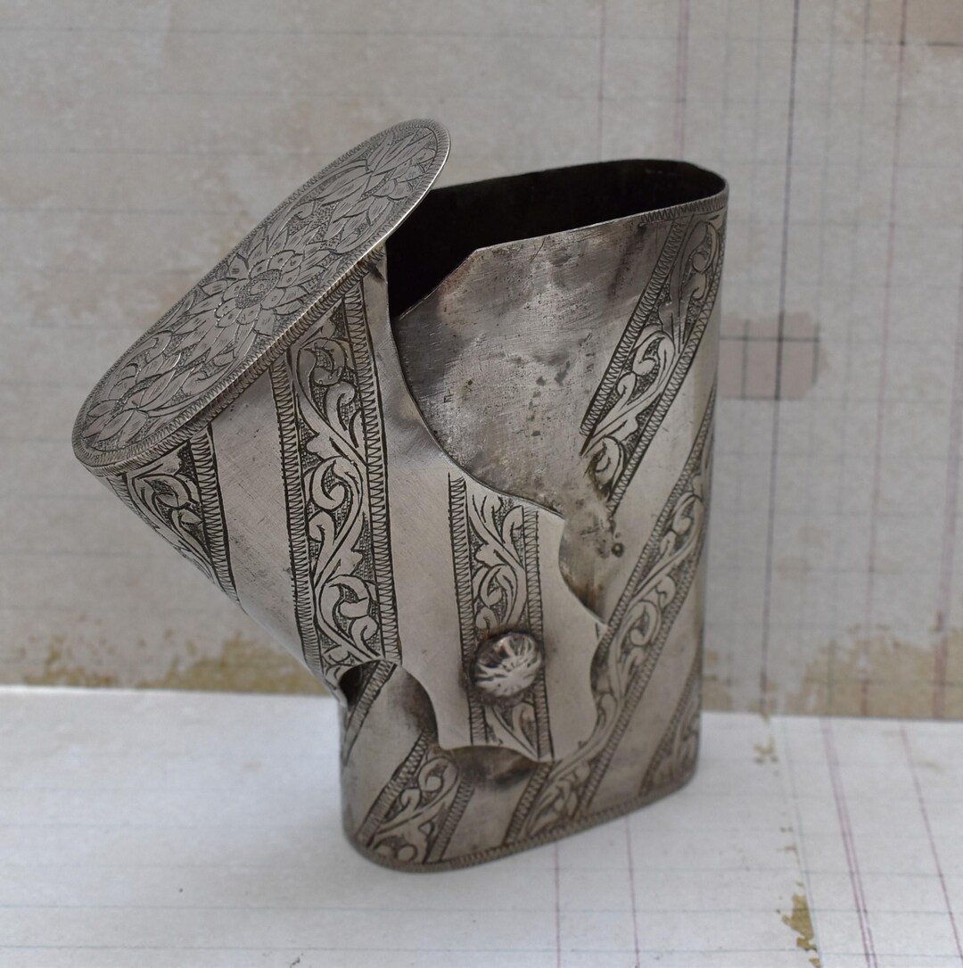 Victorian Cigar Case Stunning Large Silver Plate Sliding Top Floral ...