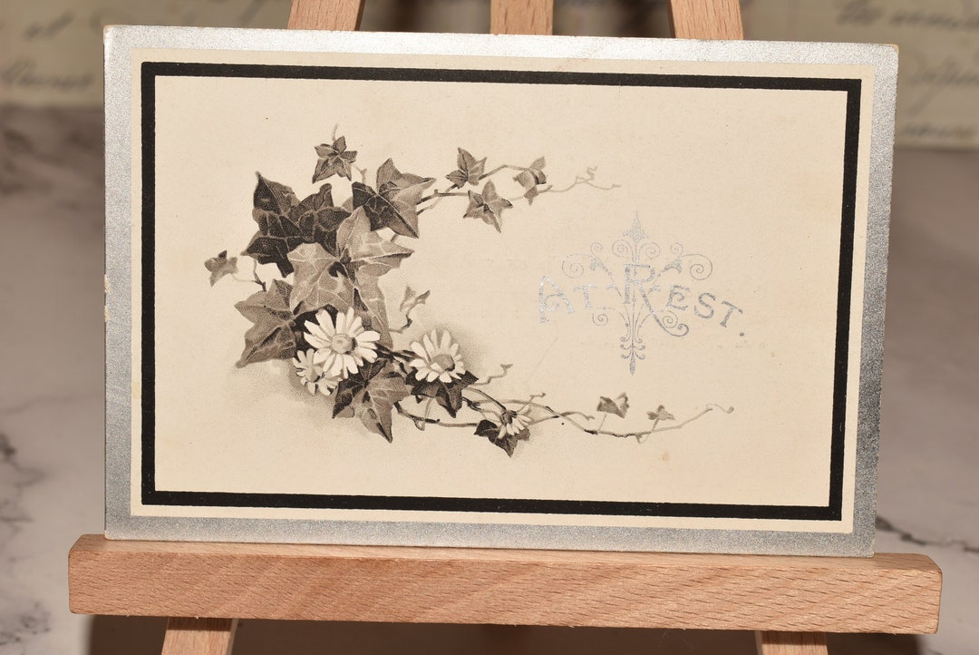 Antique Funeral Card Memorial 1914 - Beautiful Ivy Leaf at Rest ...