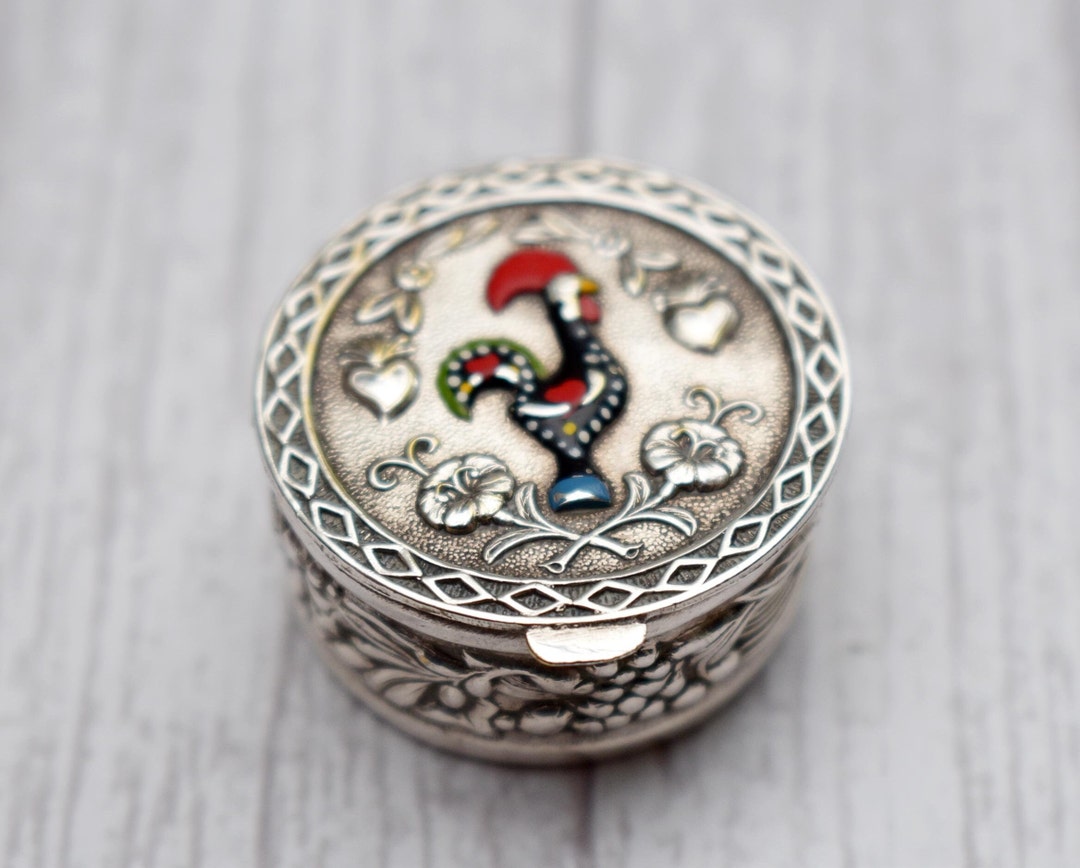 Decorative Vintage Box Beautiful Domex Enamel Portugal Cockerel White ...