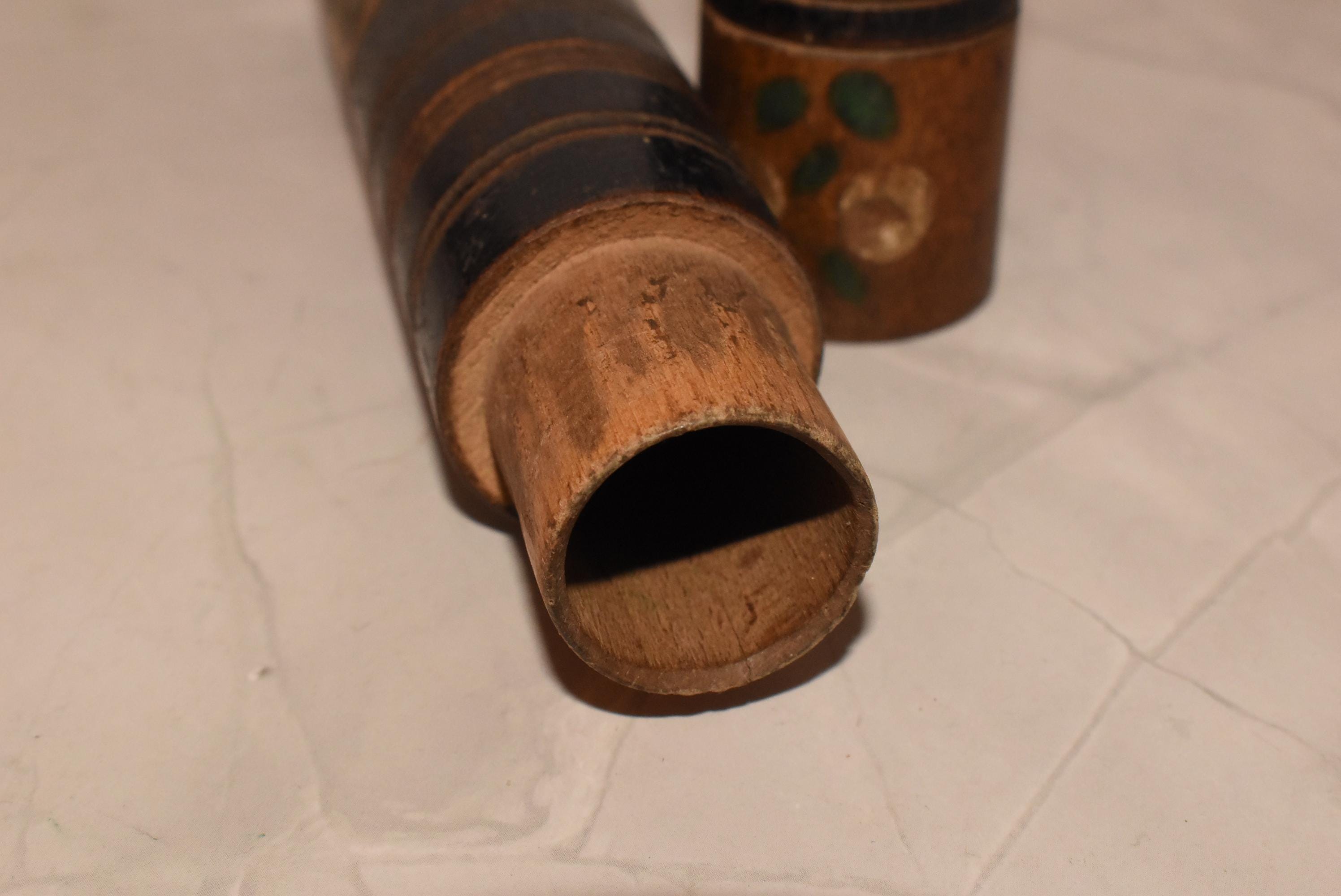 Antique Needle Case- Gorgeous Victorian Large Wooden Turned Folk/tramp ...