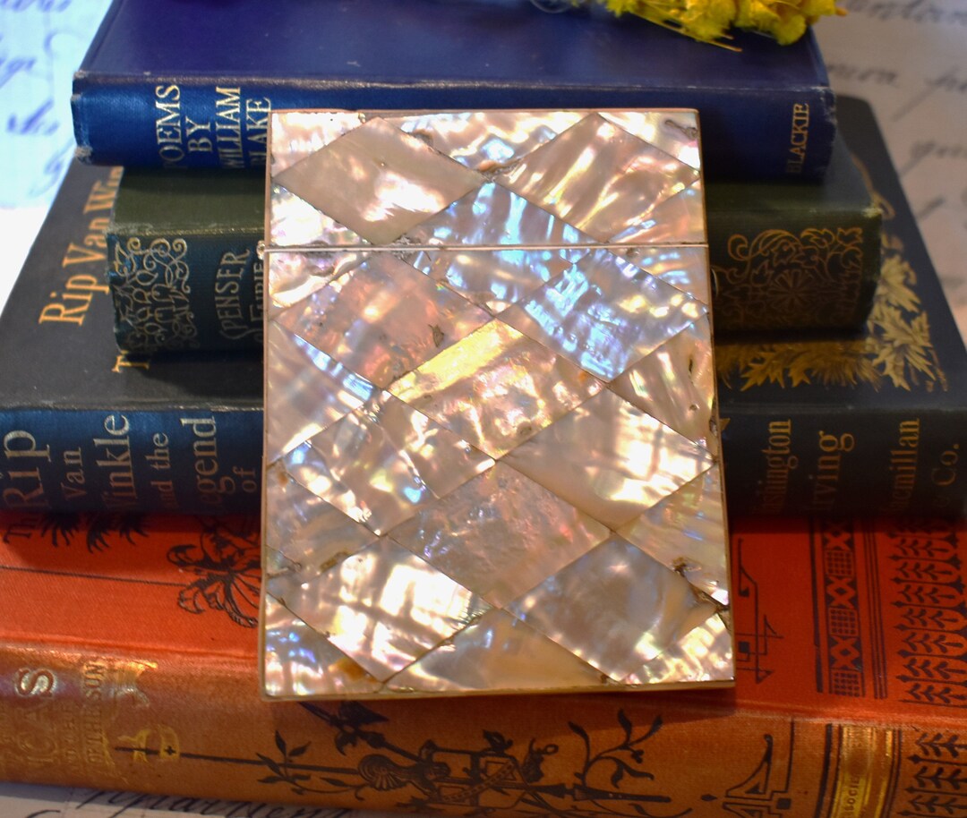 Antique Card Case Gorgeous Victorian Mother of Pearl Velvet Lined - Etsy