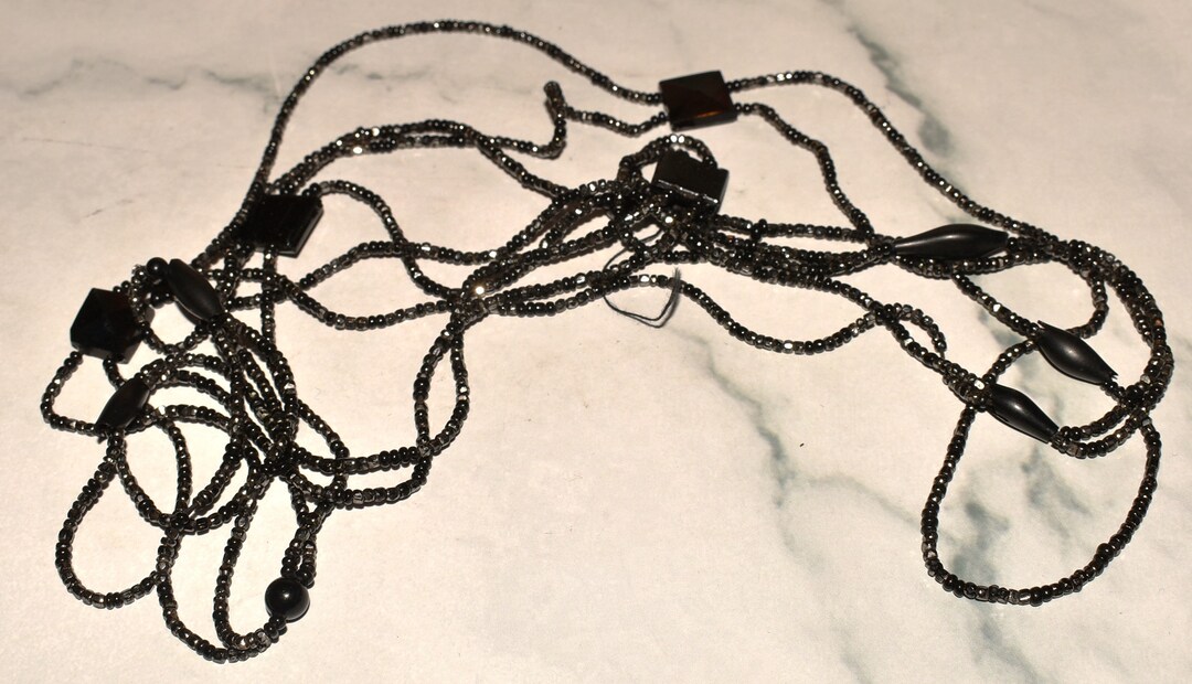Black French Jet Bead Necklace - Gorgeous Early Antique 48 Inches ...