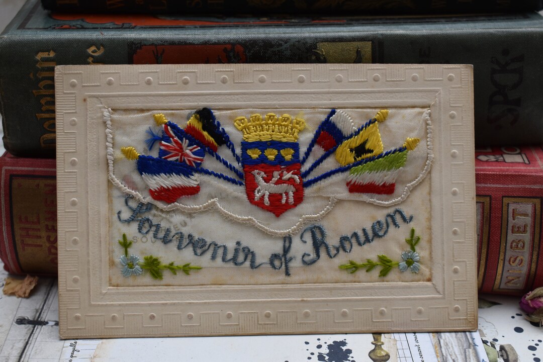 WW1 Embroidered Postcard - Gorgeous French Embossed Card With ...