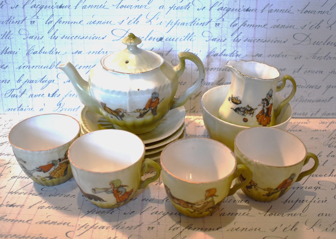 Victorian Doll Tea Set Gorgeous Rare Comical Full Set Teapot, Cups and ...