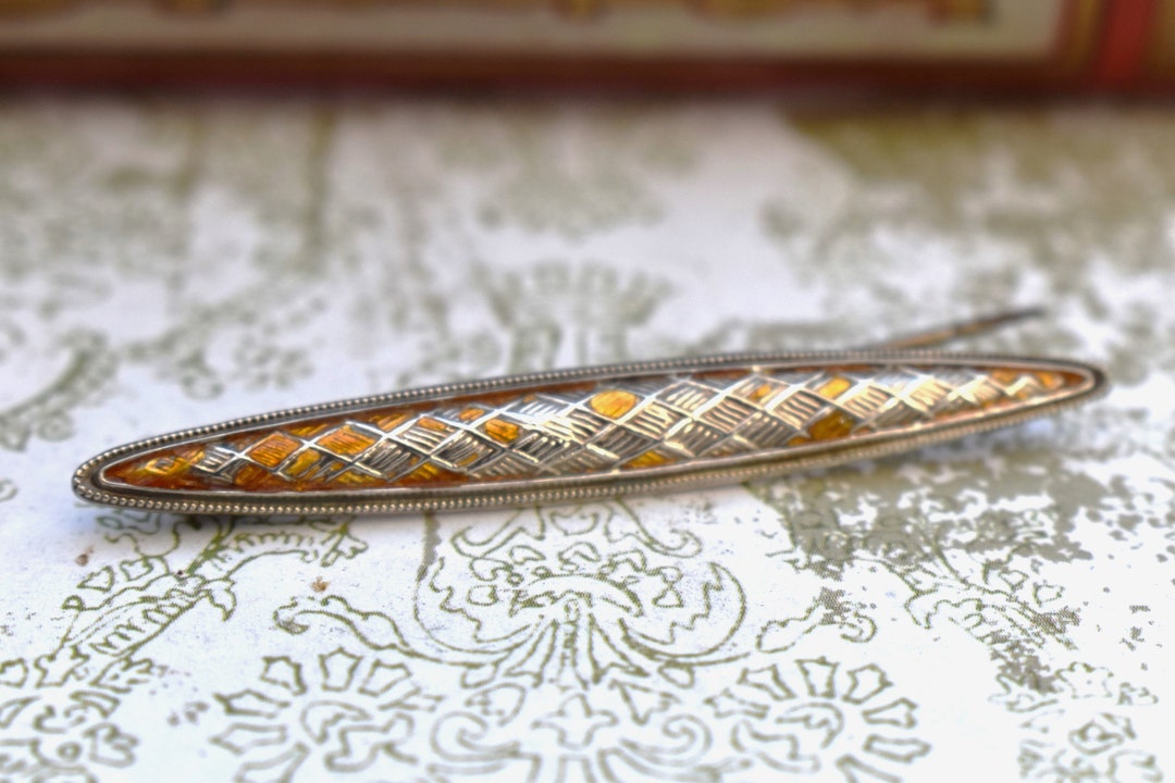 Antique Silver Brooch Gorgeous 1920 Hallmarked Enamel Long Bar Brooch ...
