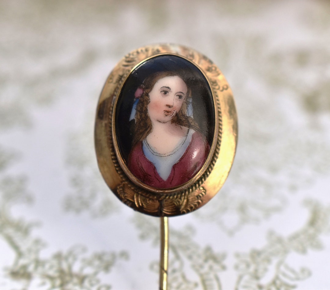 Portrait Stick Pin Gorgeous Victorian Antique Porcelain Lady Portrait ...
