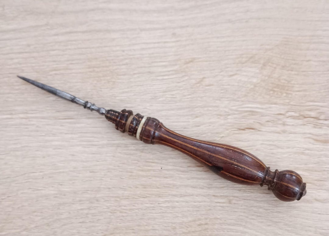 Antique Sewing Awl/stiletto - Gorgeous Victorian Treen Cased Handled ...