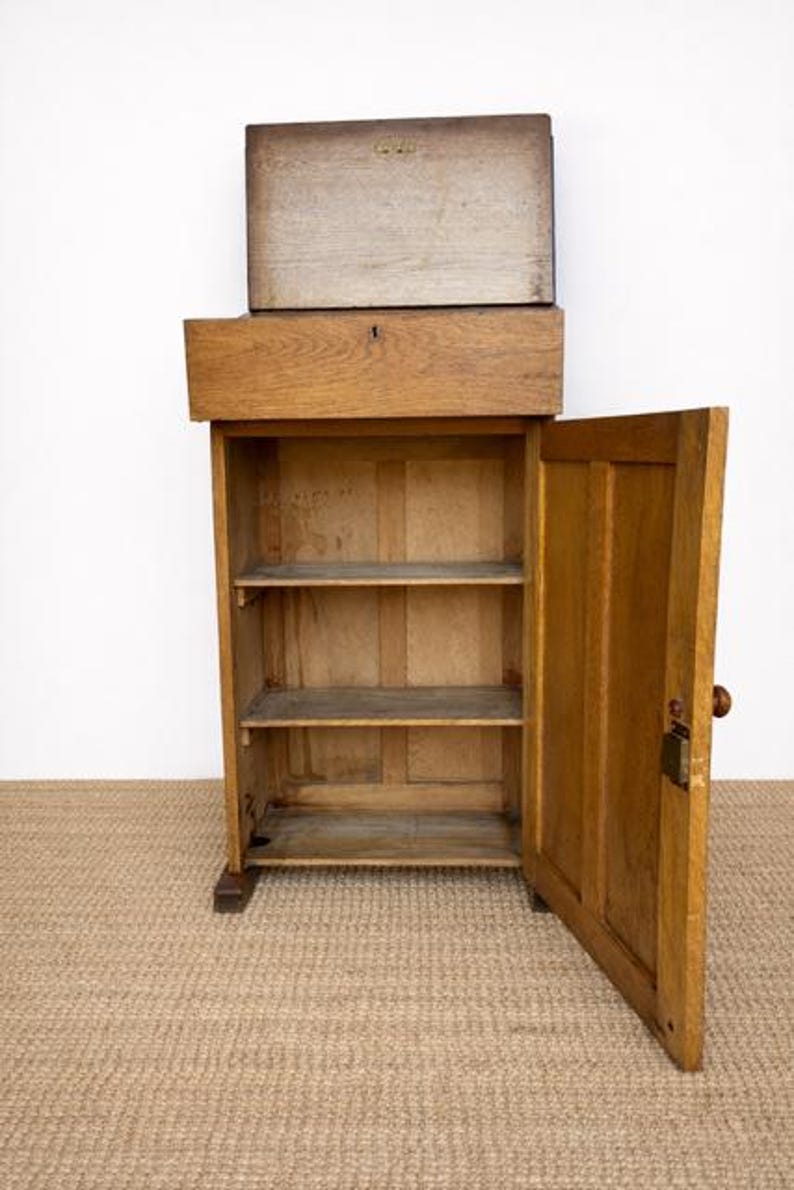 Antique Oak Lectern, Desk and Cupboard, School Cabinet, Speakers Stand ...