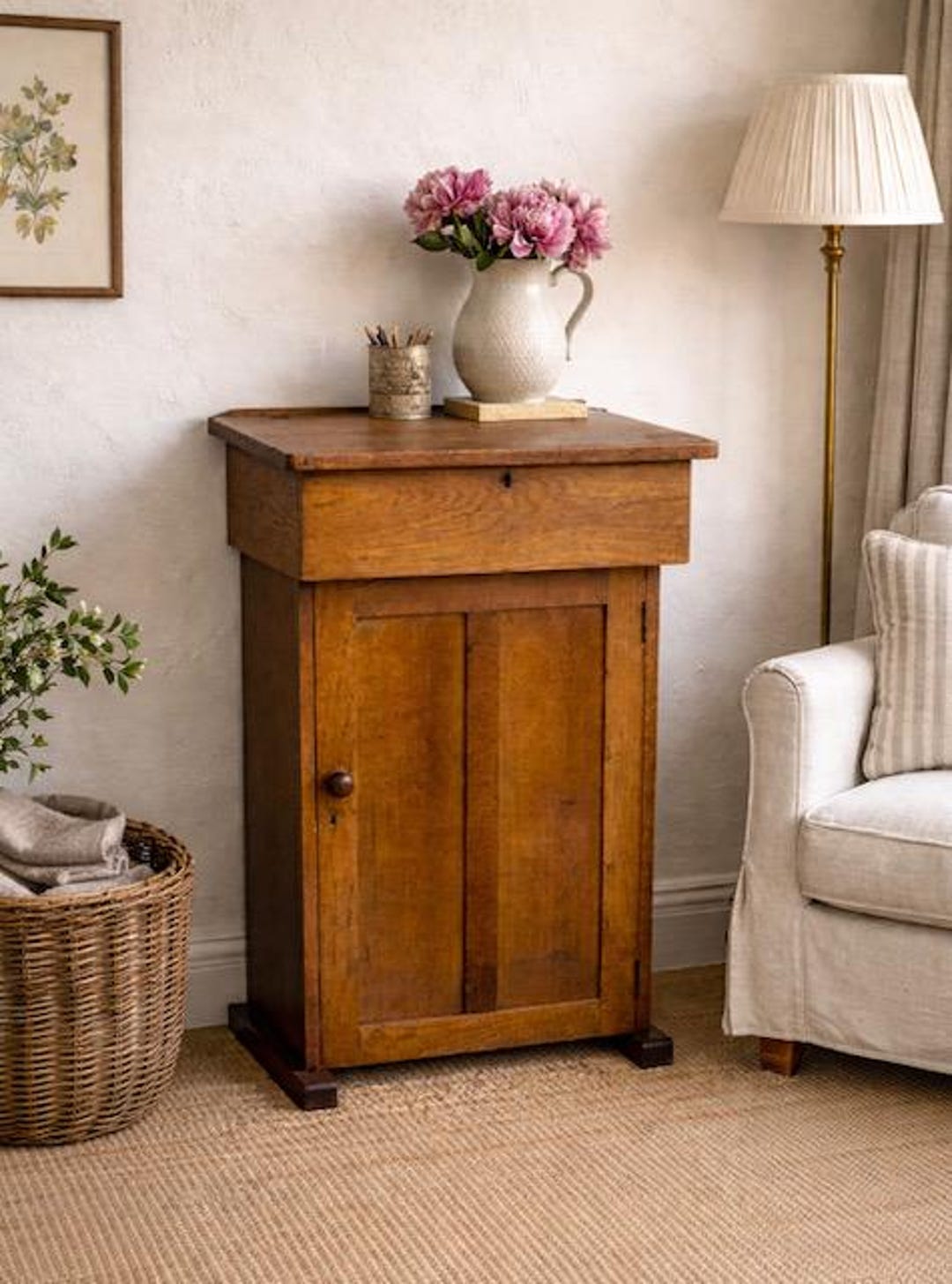 Antique Oak Lectern, Desk and Cupboard, School Cabinet, Speakers Stand ...