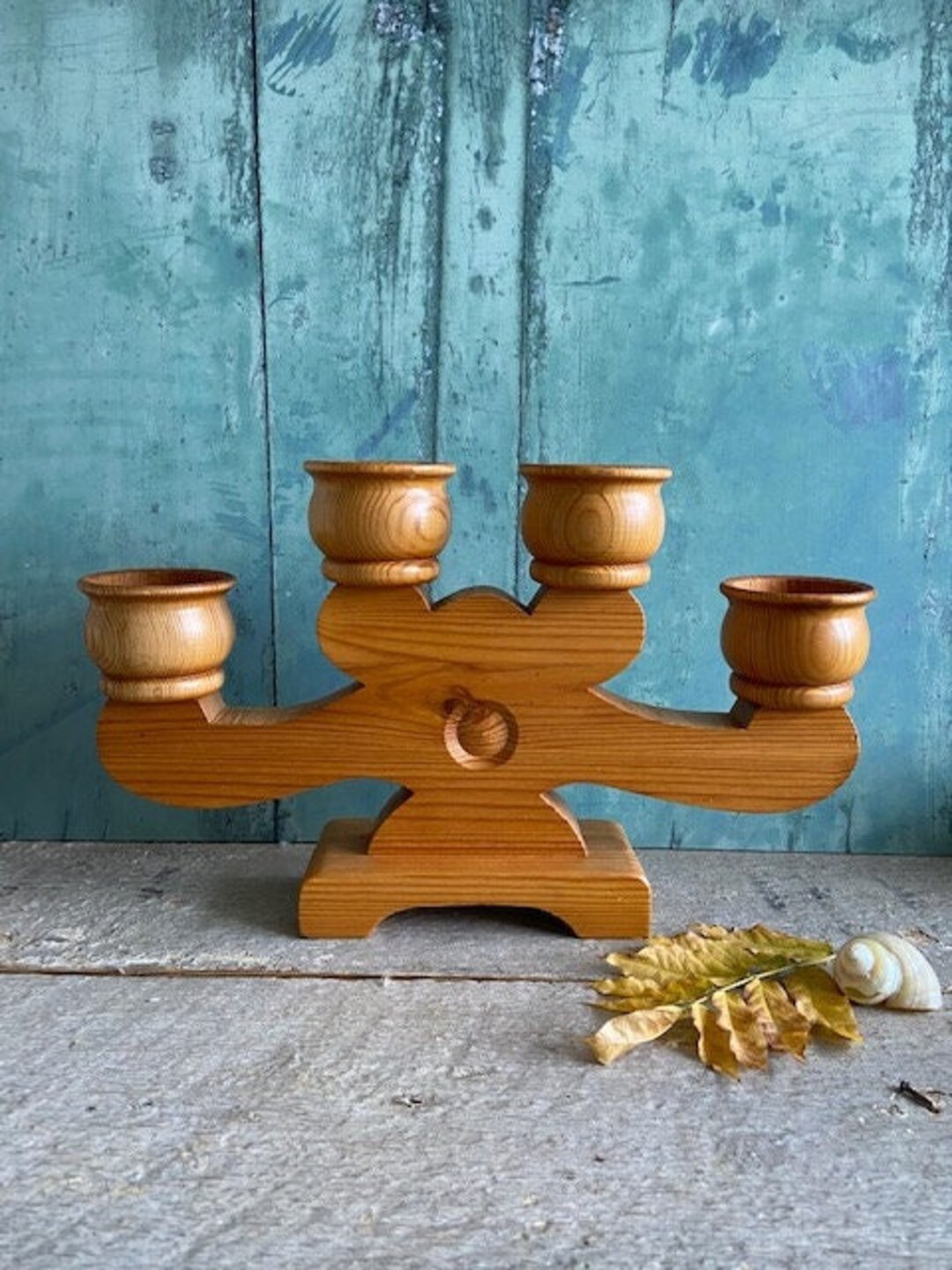 Vintage Large Wooden Candelabra, Scandi Candlestick, Advent ...