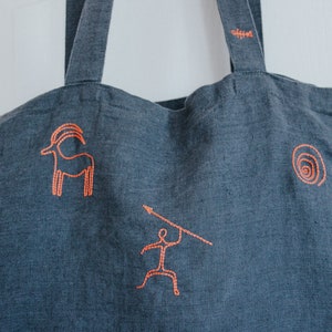 Hand Embroidered LINEN Tote Bag With Cave Neanderthal Prehistoric Art ...