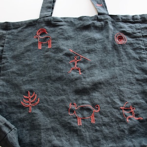 Hand Embroidered LINEN Tote Bag With Cave Neanderthal Prehistoric Art ...