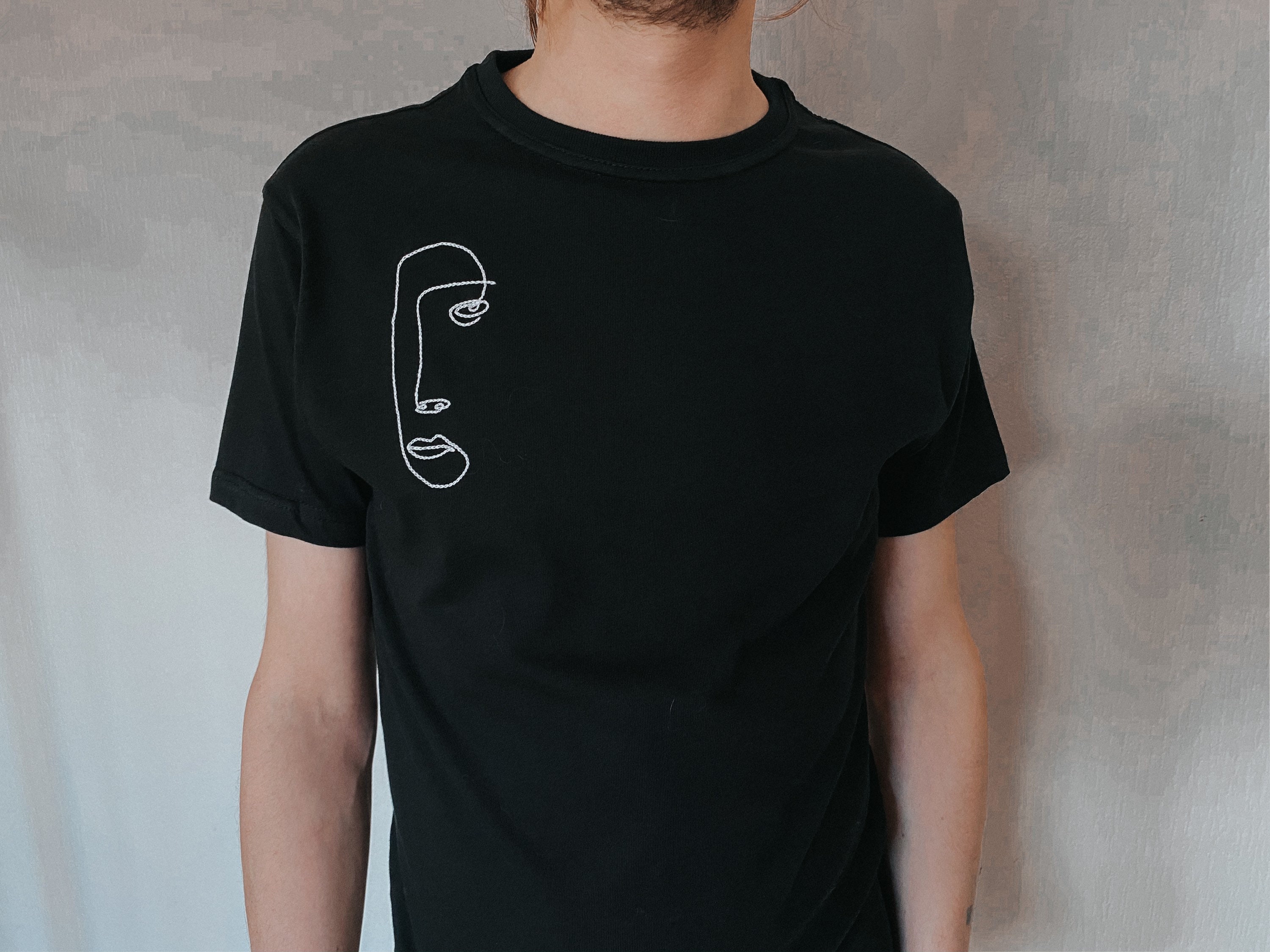 Hand Embroidered T-shirt With Abstract Face on It. Perfect, Trendy Gift ...