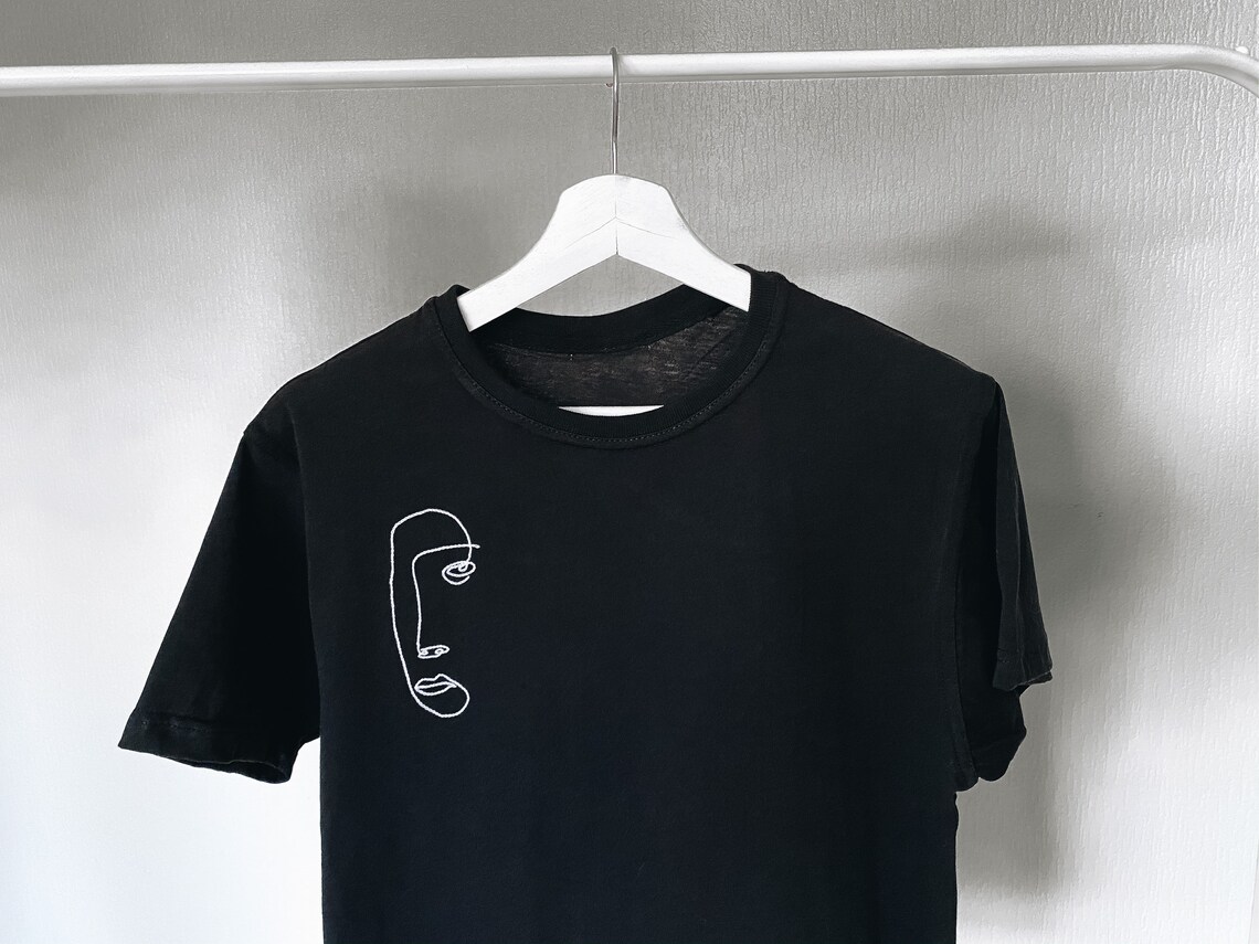 Hand Embroidered T-shirt With Abstract Face on It. Perfect, Trendy Gift ...