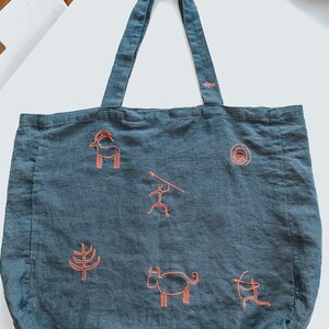 Hand Embroidered LINEN Tote Bag With Cave Neanderthal Prehistoric Art ...