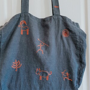 Hand Embroidered LINEN Tote Bag With Cave Neanderthal Prehistoric Art ...