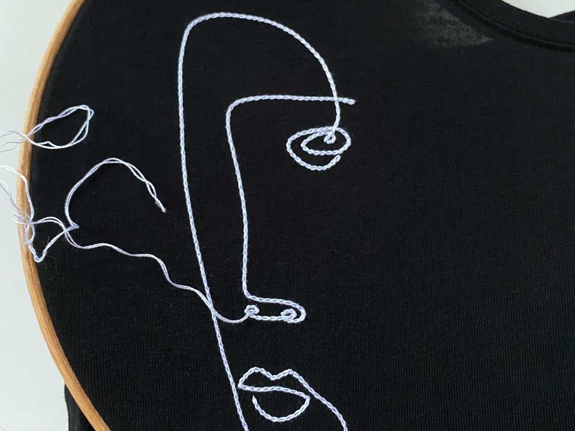 Hand Embroidered T-shirt With Abstract Face on It. Perfect, Trendy Gift ...