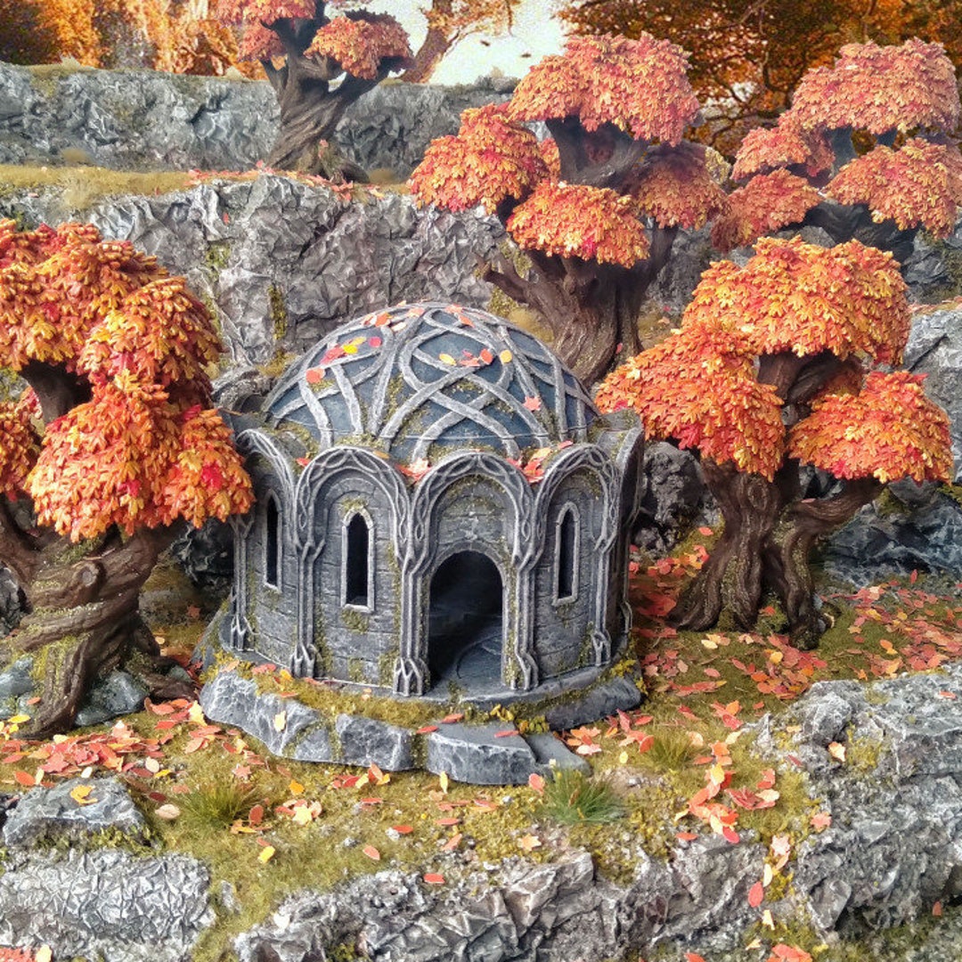 Elven Realms Library on Rocky Hill With Tree/elf 3d Printed Library Rpg ...