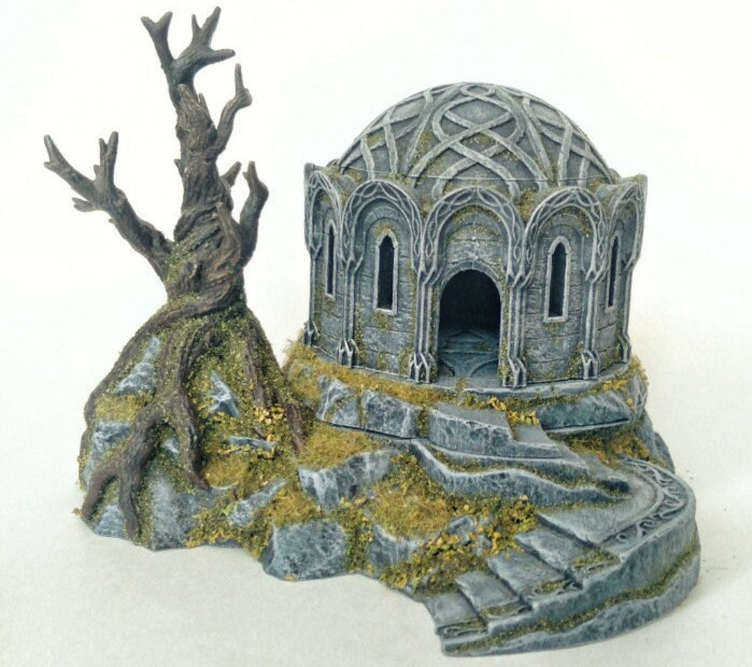 Elven Realms Library on Rocky Hill With Tree/elf 3d Printed Library Rpg ...