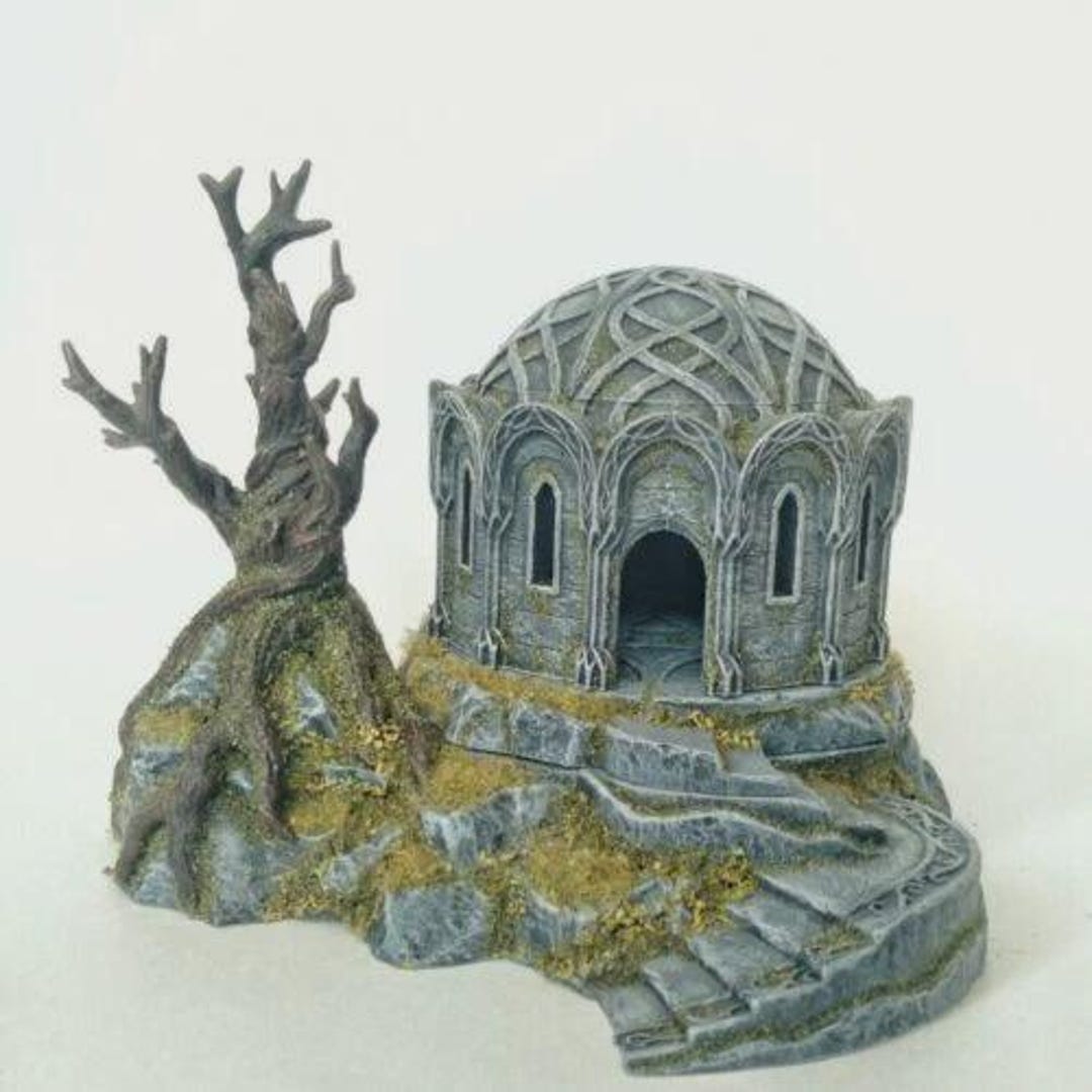 Elven Realms Library on Rocky Hill With Tree/elf 3d Printed Library Rpg ...