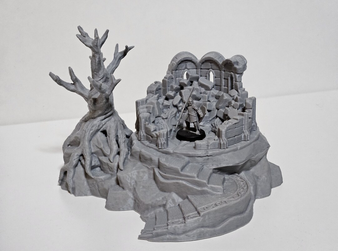 Elven Realms Library on Rocky Hill With Tree/elf 3d Printed Library Rpg ...