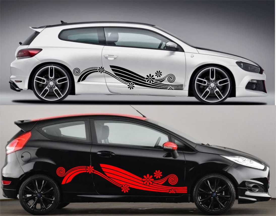 Floral Car Decal Large Car Side Flower Swirl Decal Car Decal Sticker ...